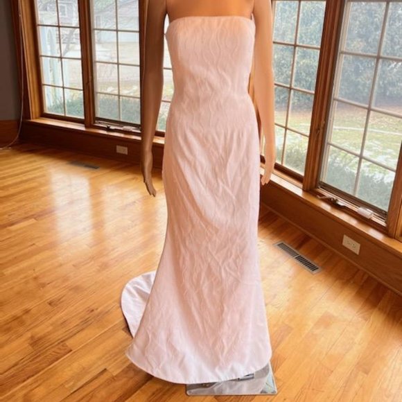 Landau | Dresses | Landa White Beads Strapless Satin Sweep Train ...